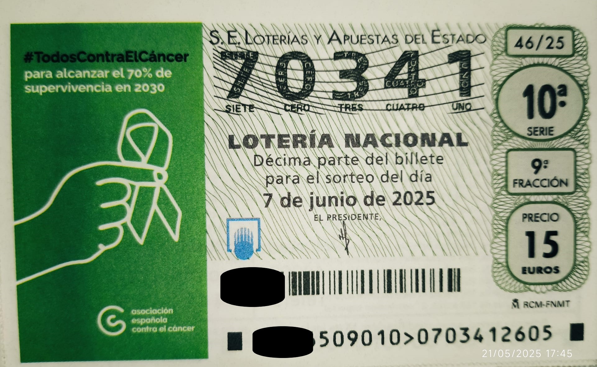 Sorteo Especial de Lotería Nacional a Favor de la AECC 2025